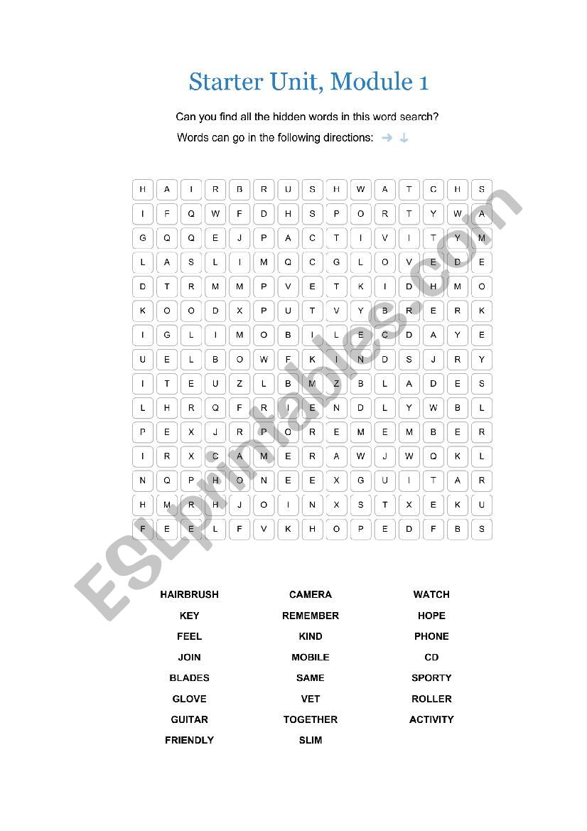 Word Search With Answer Key section 5 SPOTLIGHT 4 Starter Unit 