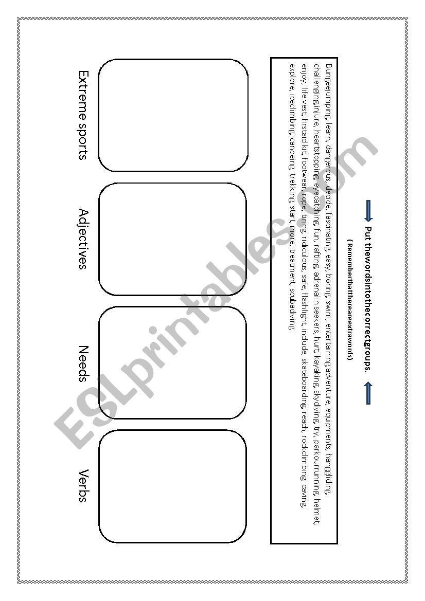 Extreme sports and related words - ESL worksheet by pinhan