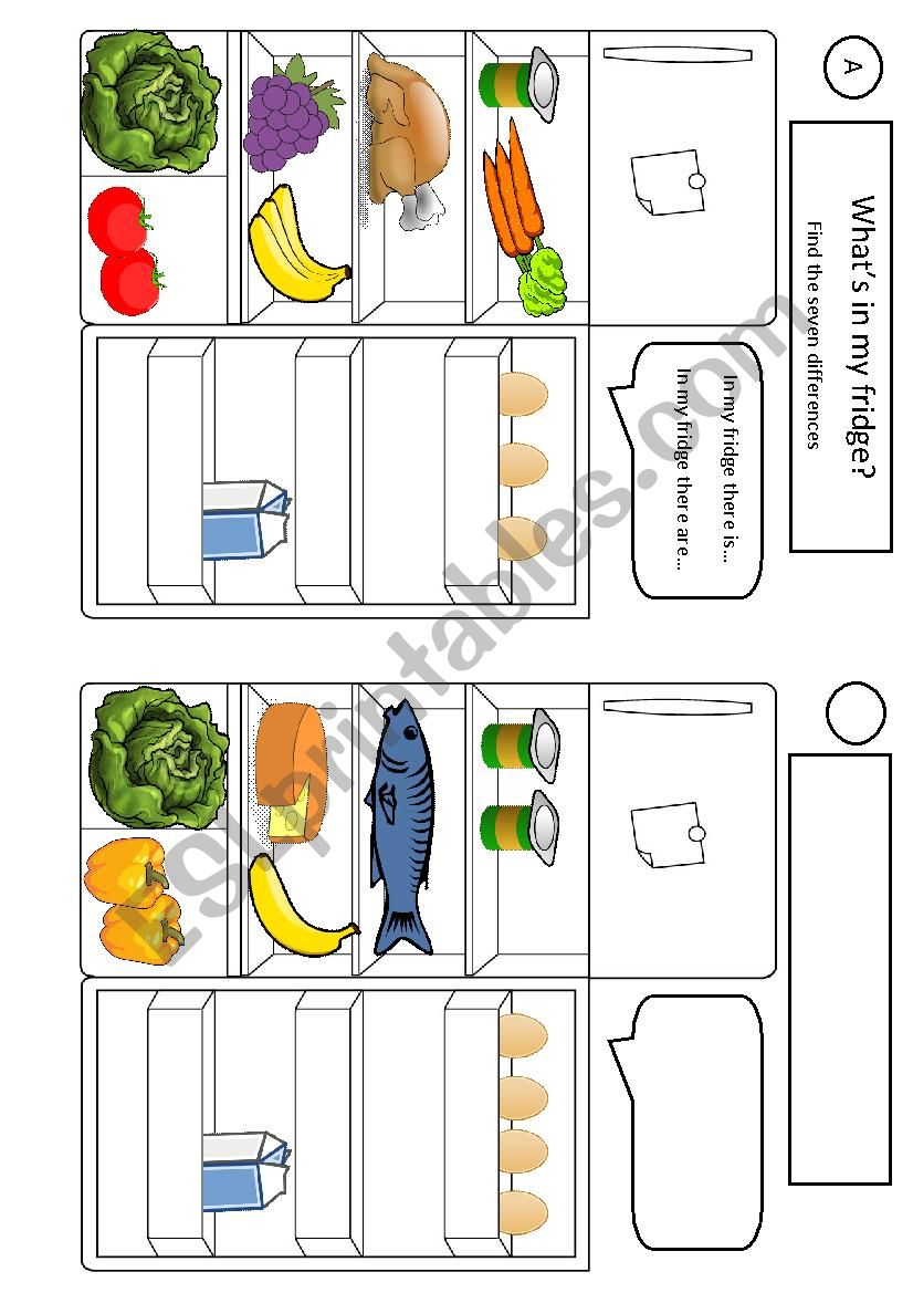 What´s in my fridge? Find the seven differences - ESL worksheet by ...