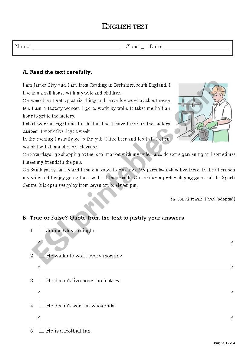 a factory worker´s routine - ESL worksheet by rosa pereira