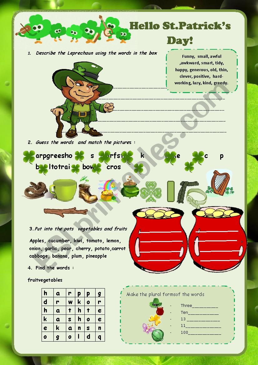 Saint Patrick´s Day. Elementary tasks - ESL worksheet by myemma