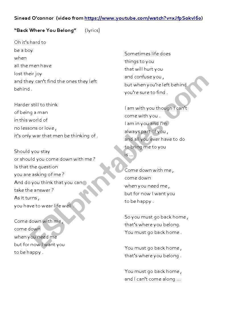 The water horse-Theme song by Sinead O´ Connor - ESL worksheet by ...