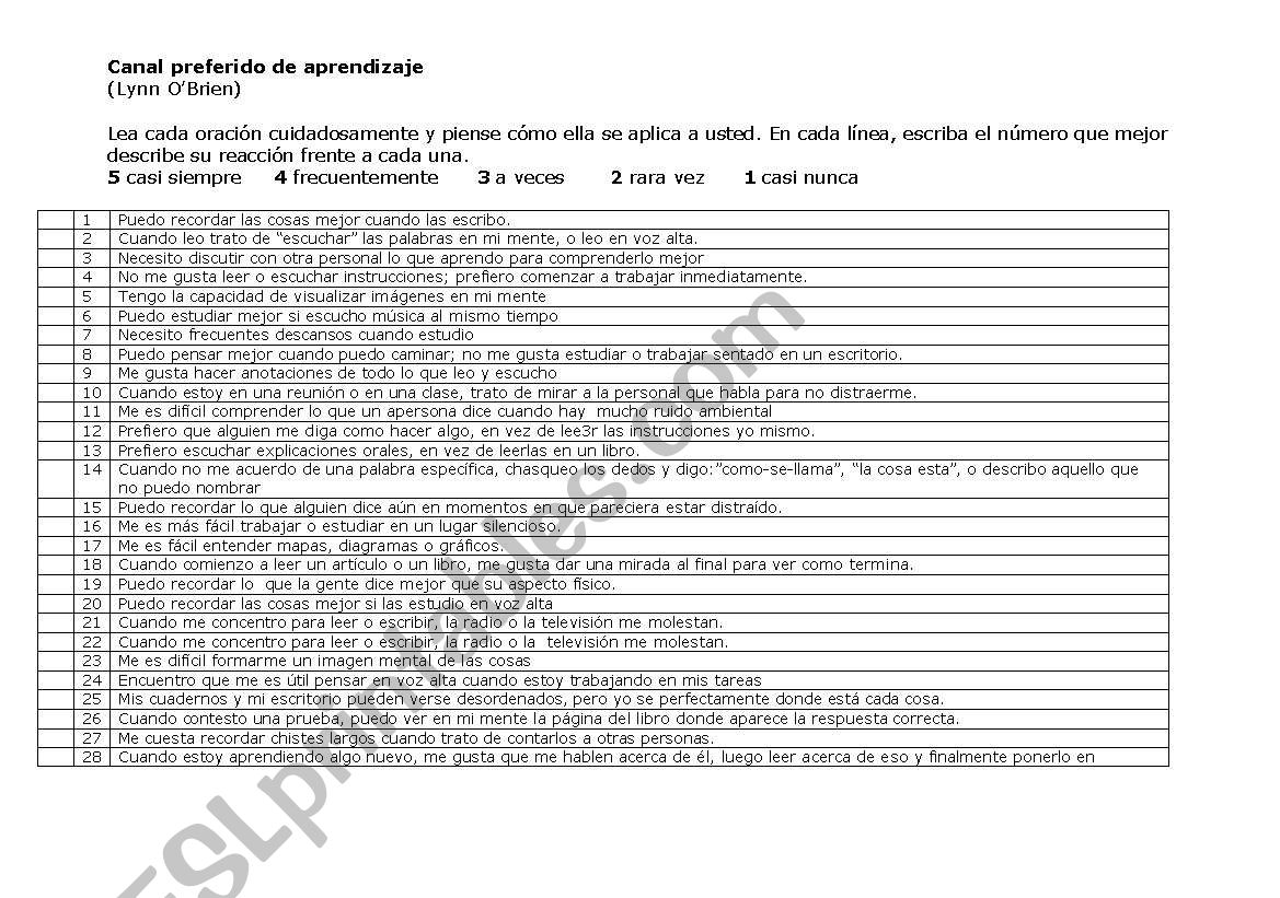 STUDENTS´ LEARNING STYLES - ESL worksheet by darling