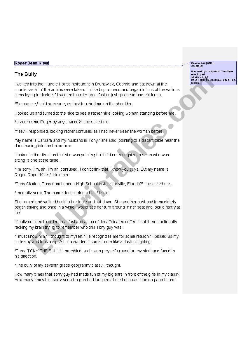 Short Story and Questions for Speaking activity - ESL worksheet by ...