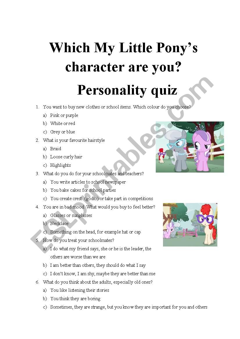 Which My Little Pony’s character are you? Personality quiz 5 - ESL ...