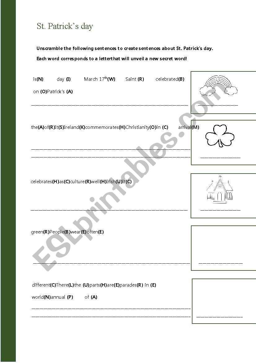 St. Patrick´s day elementary worksheet - ESL worksheet by barbarabn
