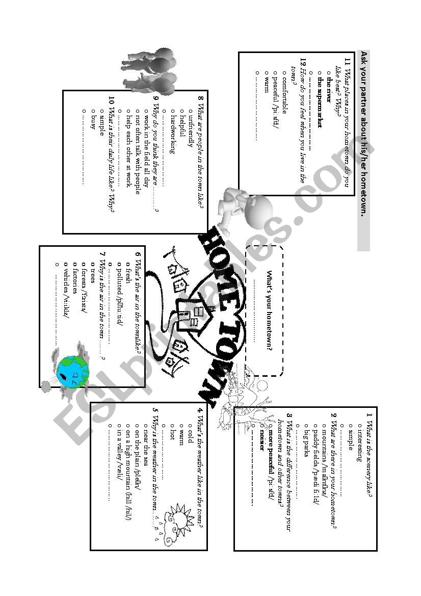 An Interview about People´s Hometown - ESL worksheet by anhtuando