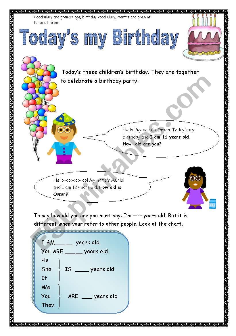 Today´s my birthday (3 pages) - ESL worksheet by Pastanaga