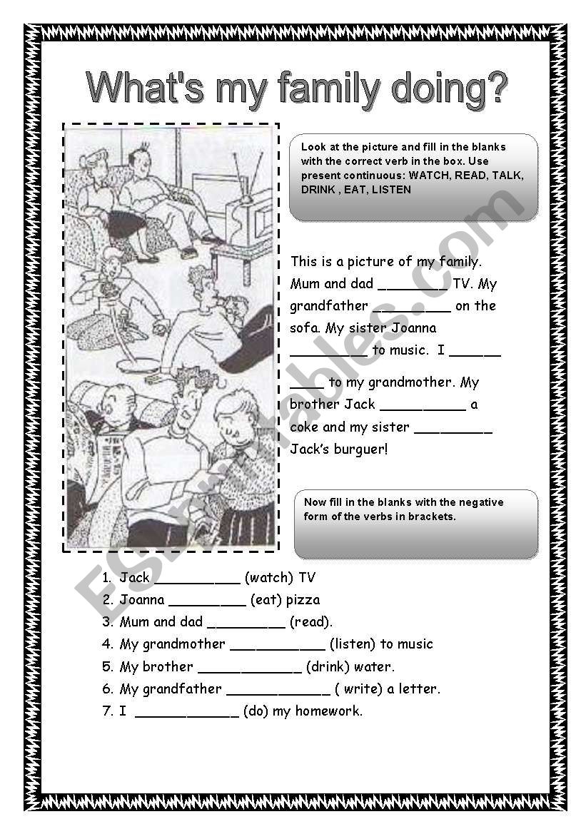 What´s my family doing? - ESL worksheet by Pastanaga