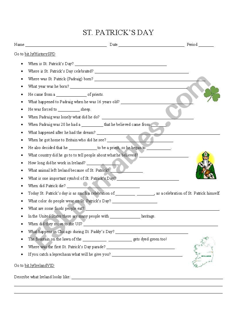 St. Patrick´s Day - History & Customs - ESL worksheet by Sumrz