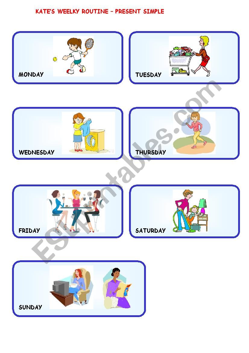 Kate´s weekly routine - ESL worksheet by catyli