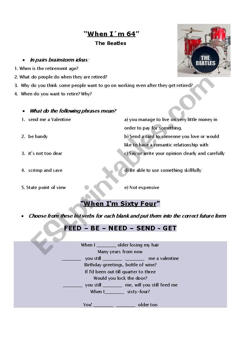 When I´m 64 - The Beatles - ESL worksheet by mgdayan
