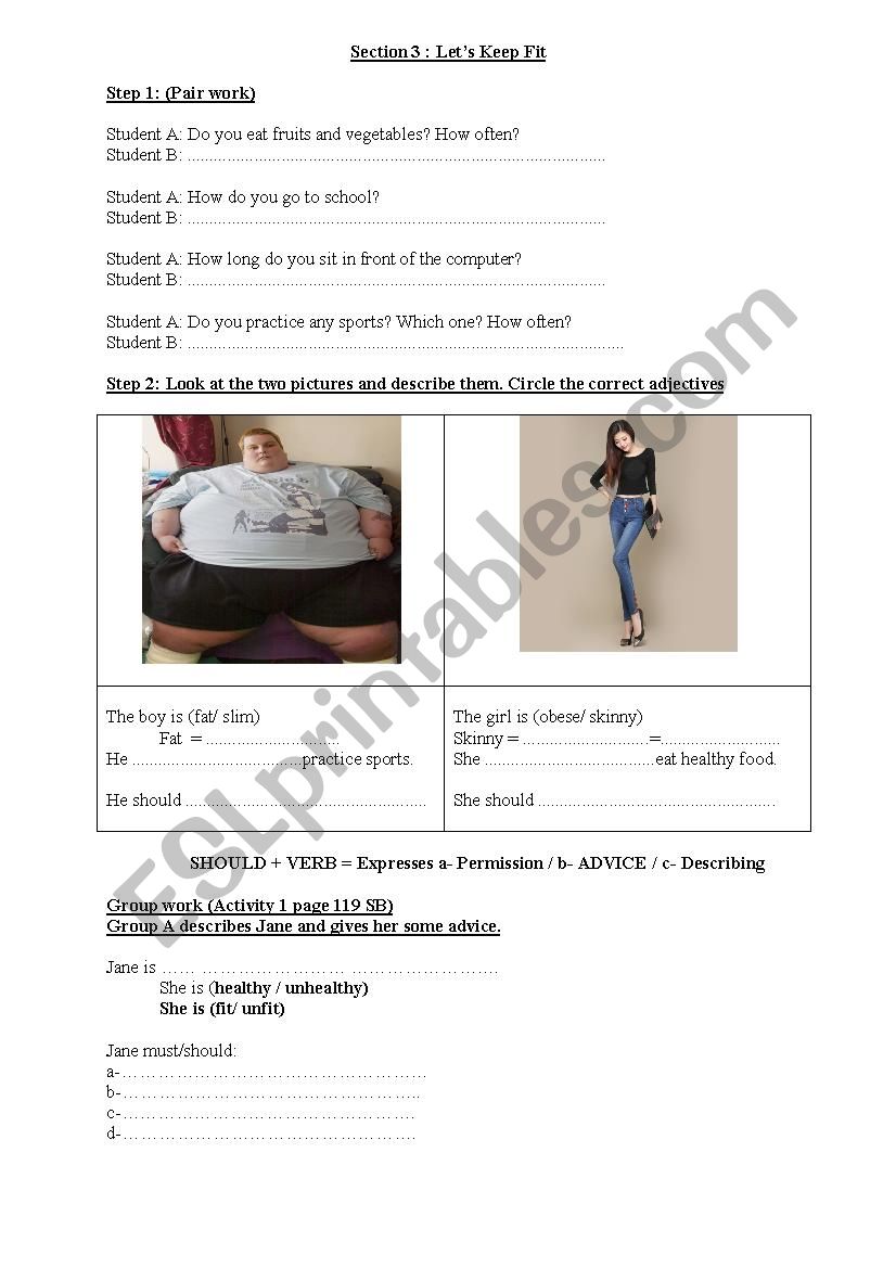 Section 3: Let´s Keep Fit - ESL worksheet by ayarix