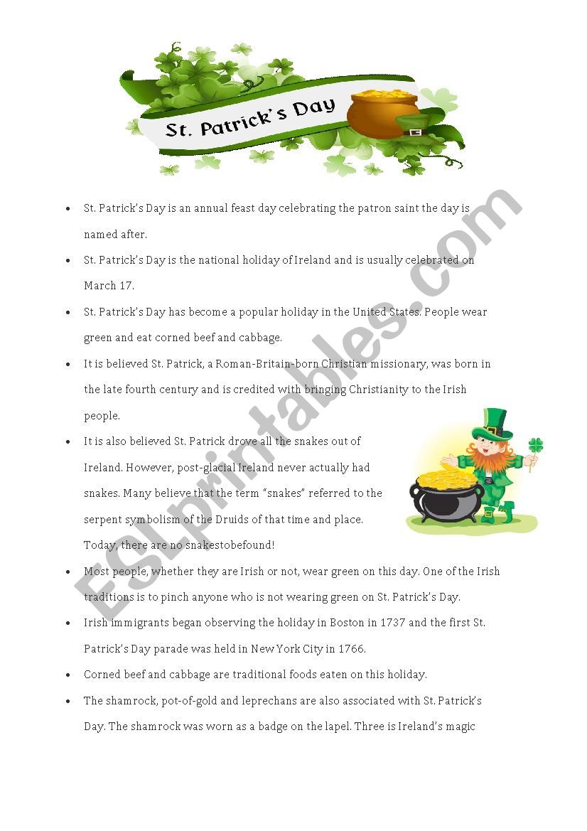 St. Patrick´s Day - ESL worksheet by danisorio