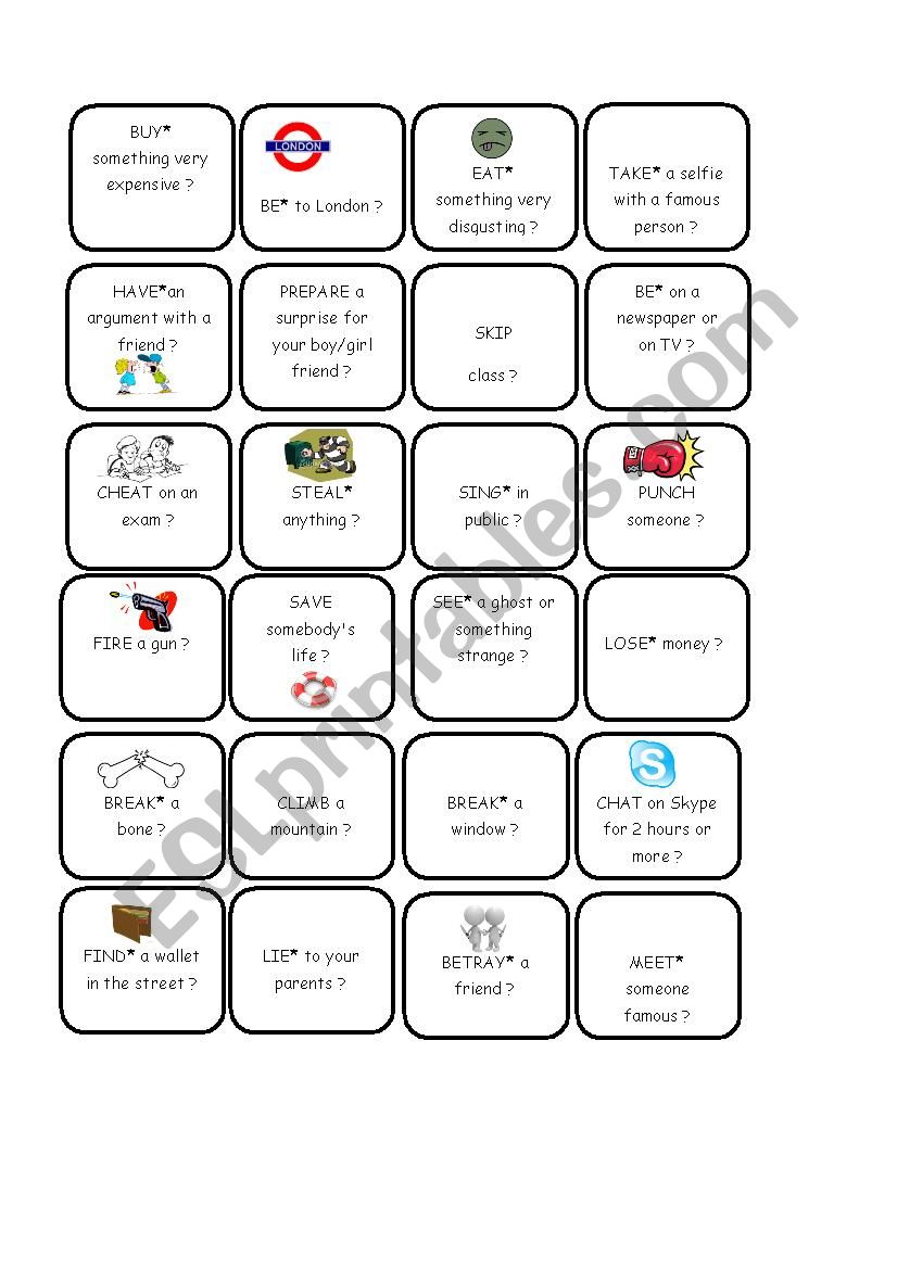 ´have you ever game´ cards - ESL worksheet by PierrePaq