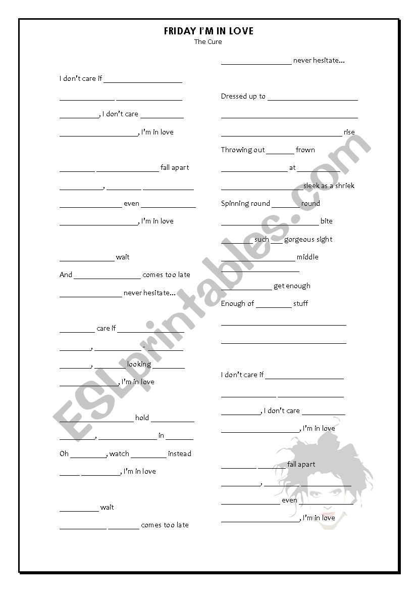 The Cure - Friday I´m in love - Days Week - ESL worksheet by Noni88