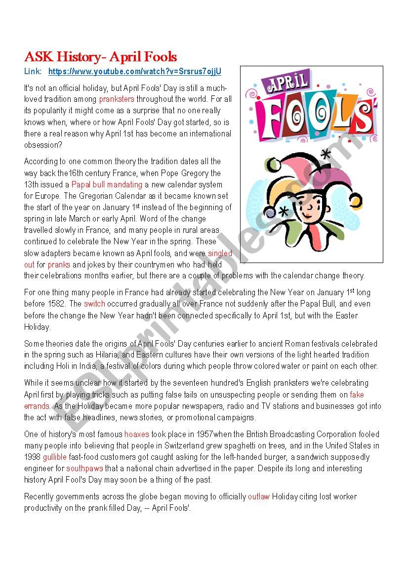 April Fool´s Day Class - ESL worksheet by richardtucker