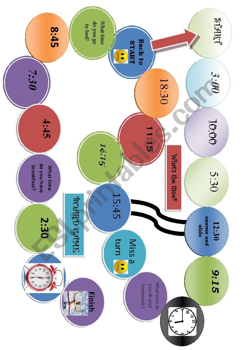 WHAT´S THE TIME? - BOARD GAME - ESL worksheet by goosfraba22