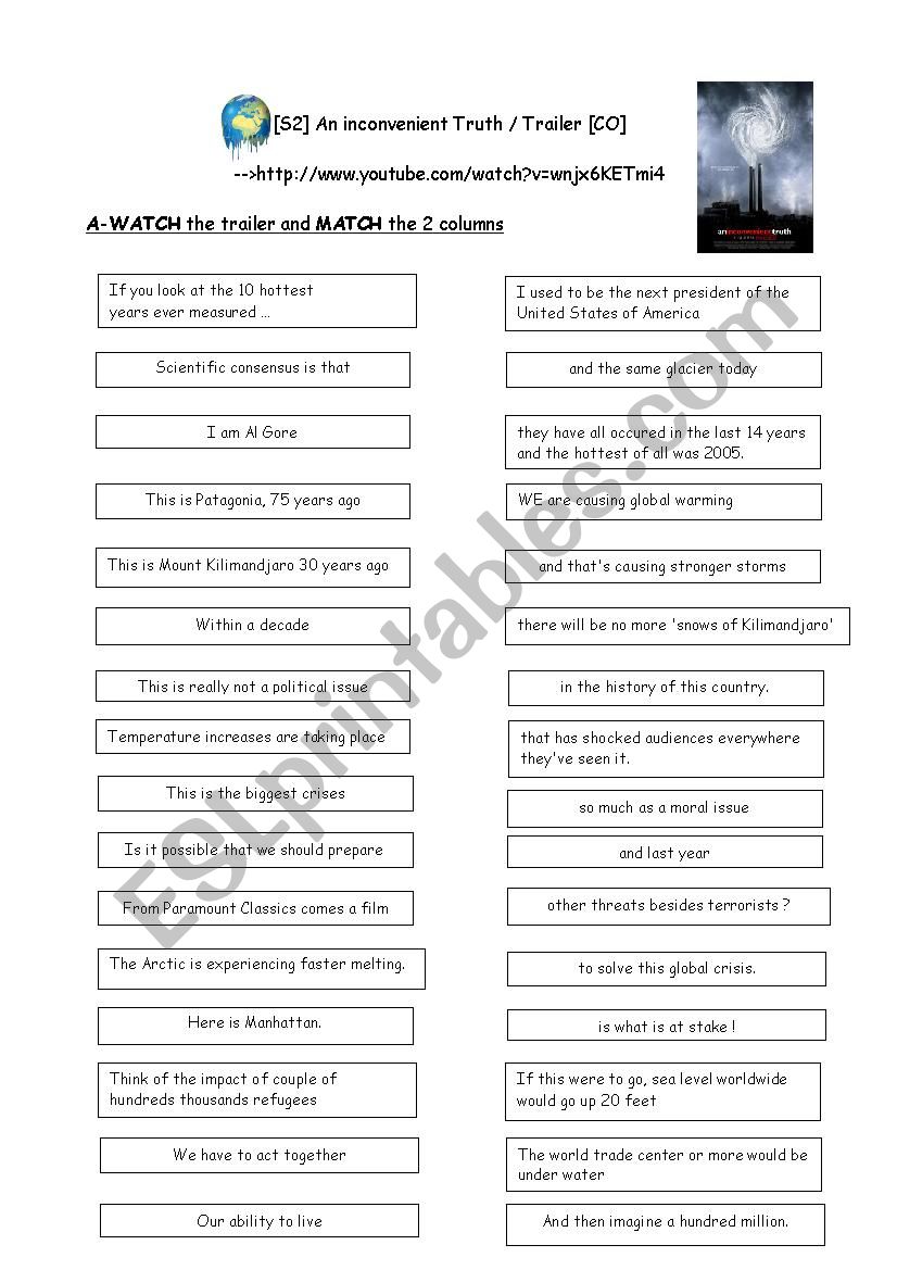 Al Gore´s inconvenient truth trailer study - ESL worksheet by PierrePaq