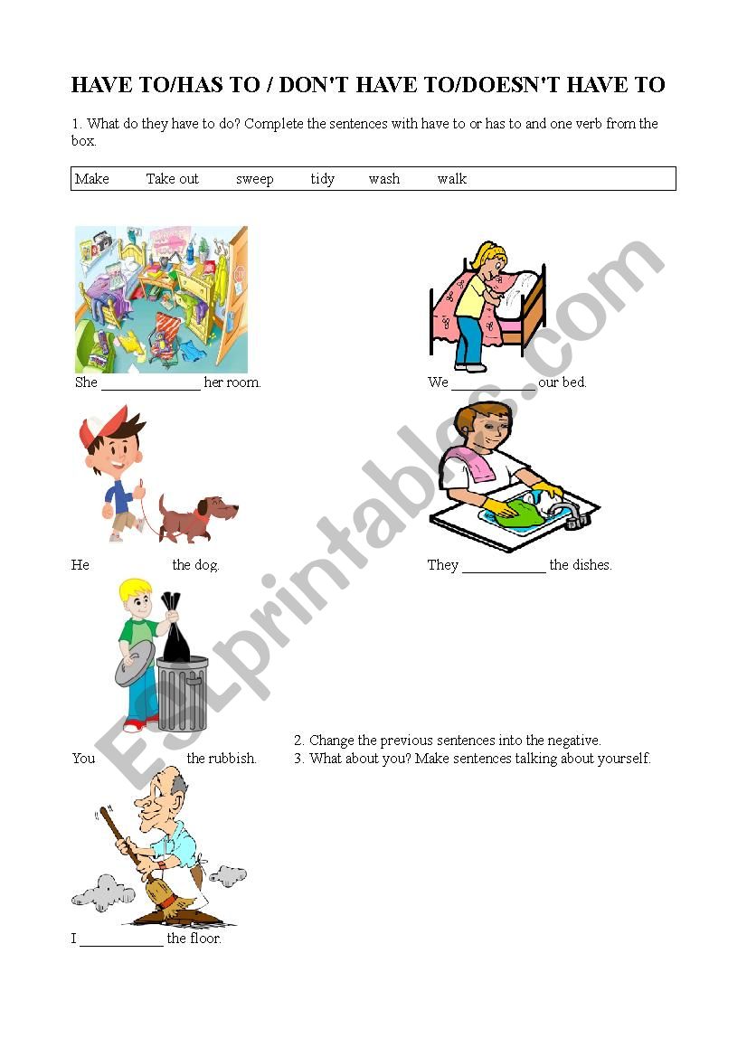 Have to/don´t have to - ESL worksheet by baviglez