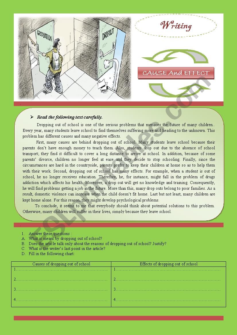 Writing A ´CAUSE And EFFECT´ Article - ESL worksheet by Alan.B