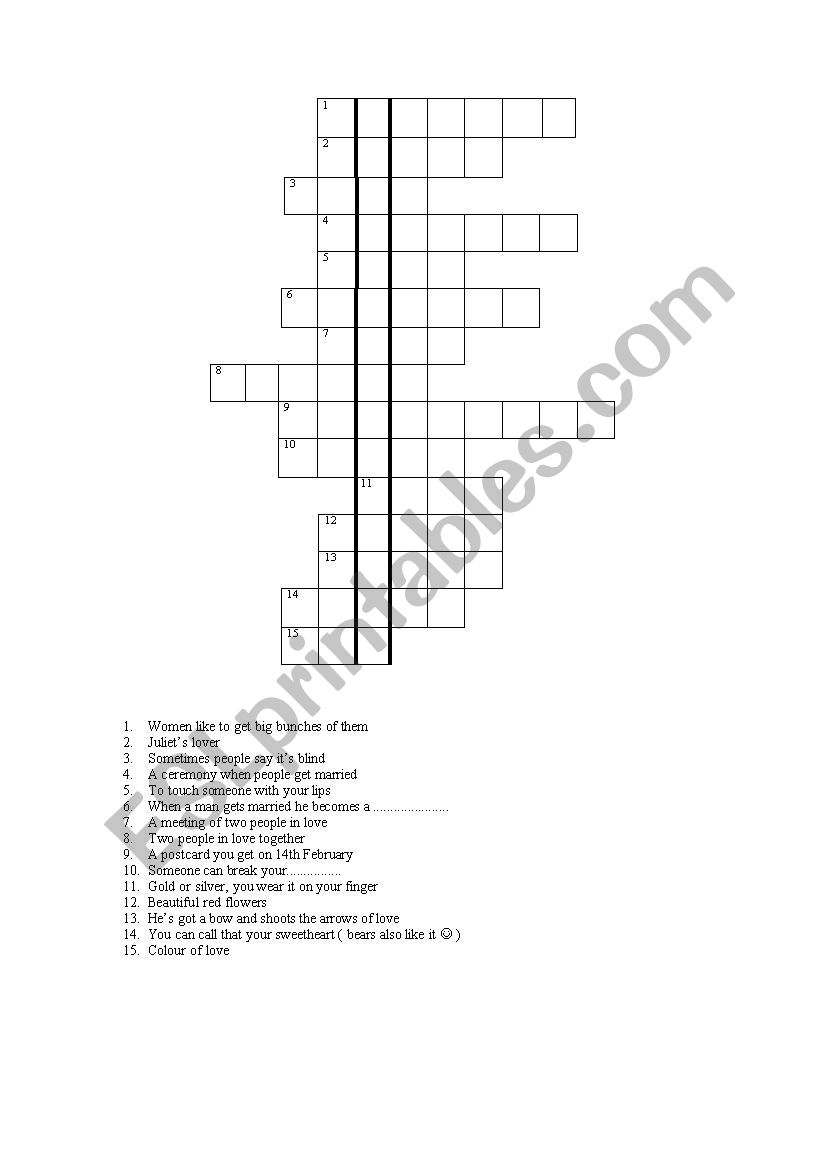 ValentineÂ´s Day Crossword - ESL worksheet by sensique100