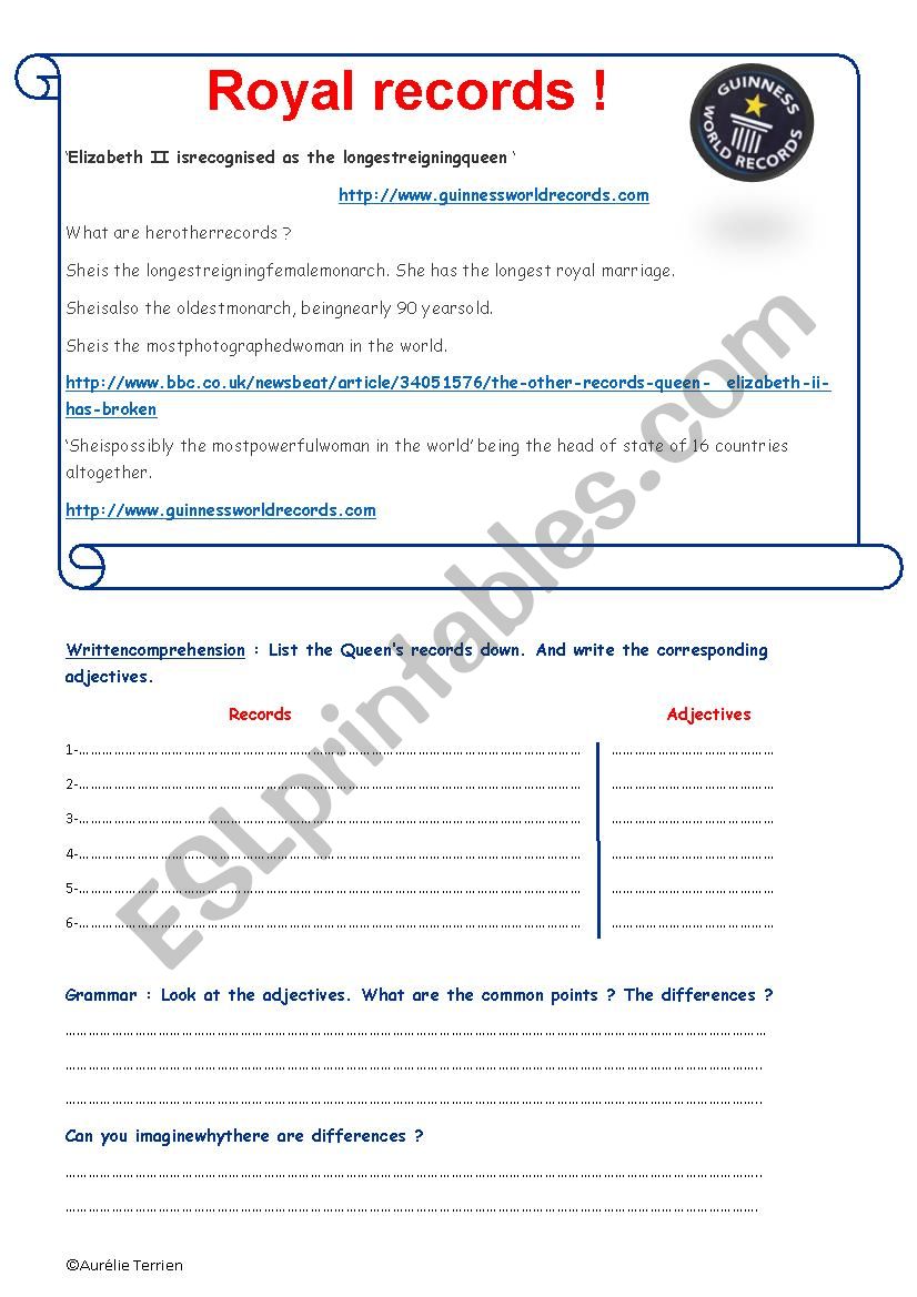 British royal family´s broken records - ESL worksheet by loreleiscot