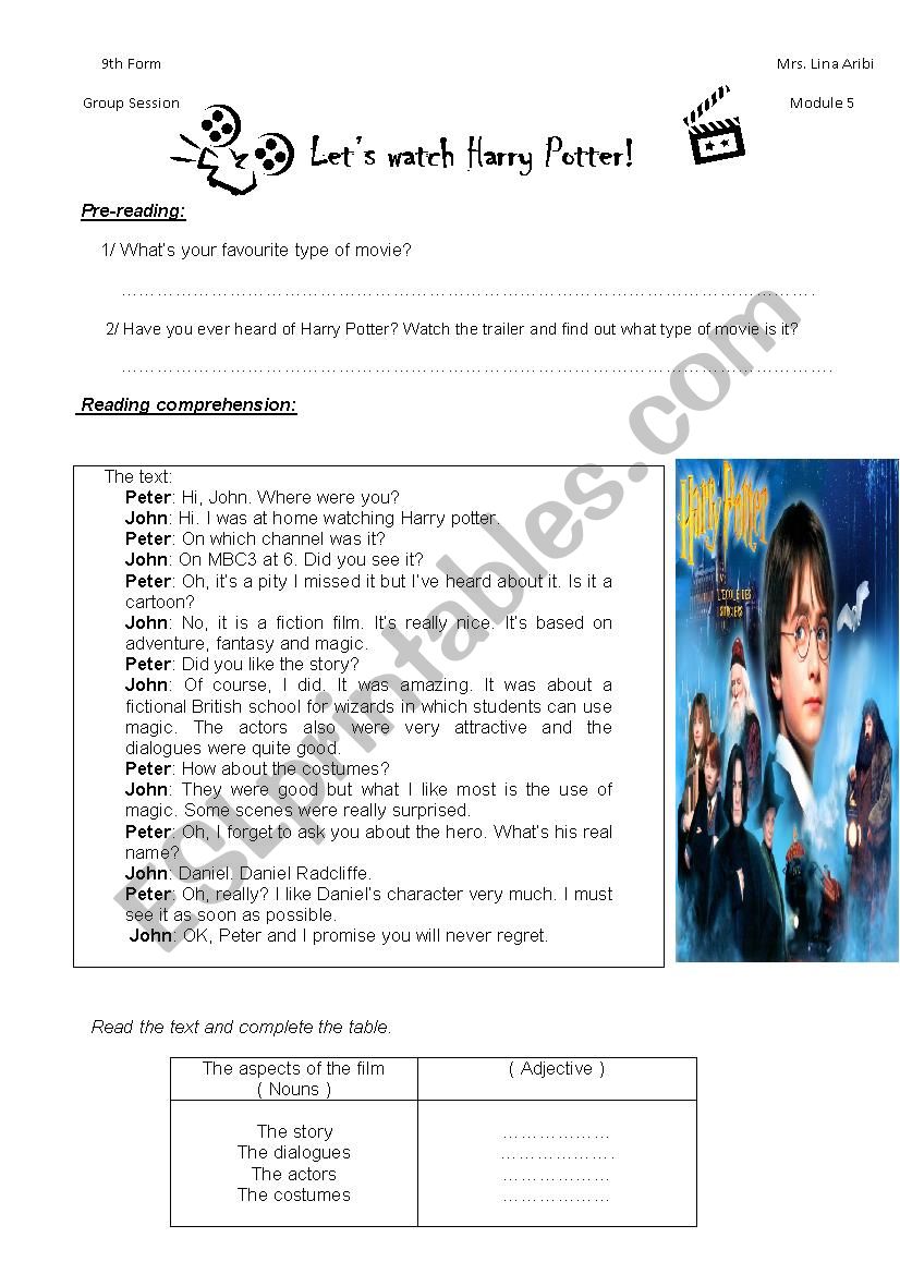 Let´s watch Harry Potter - ESL worksheet by linaaaa