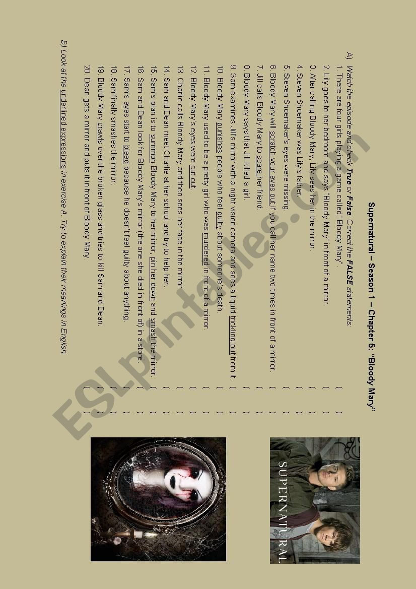 Comprehension activity based on Supernatural´s "Bloody Mary" (episode ...