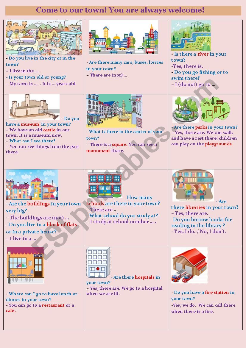 Let´s talk about your town. - ESL worksheet by olena linchuk