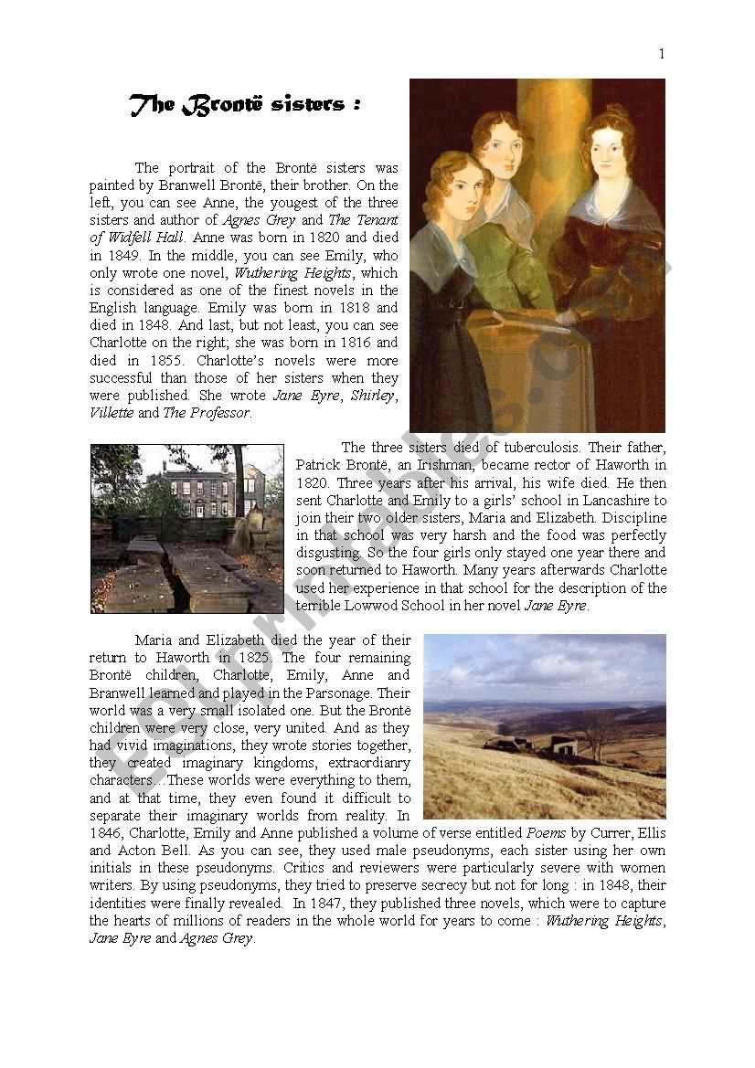 The Brontë sisters - ESL worksheet by Melyriel