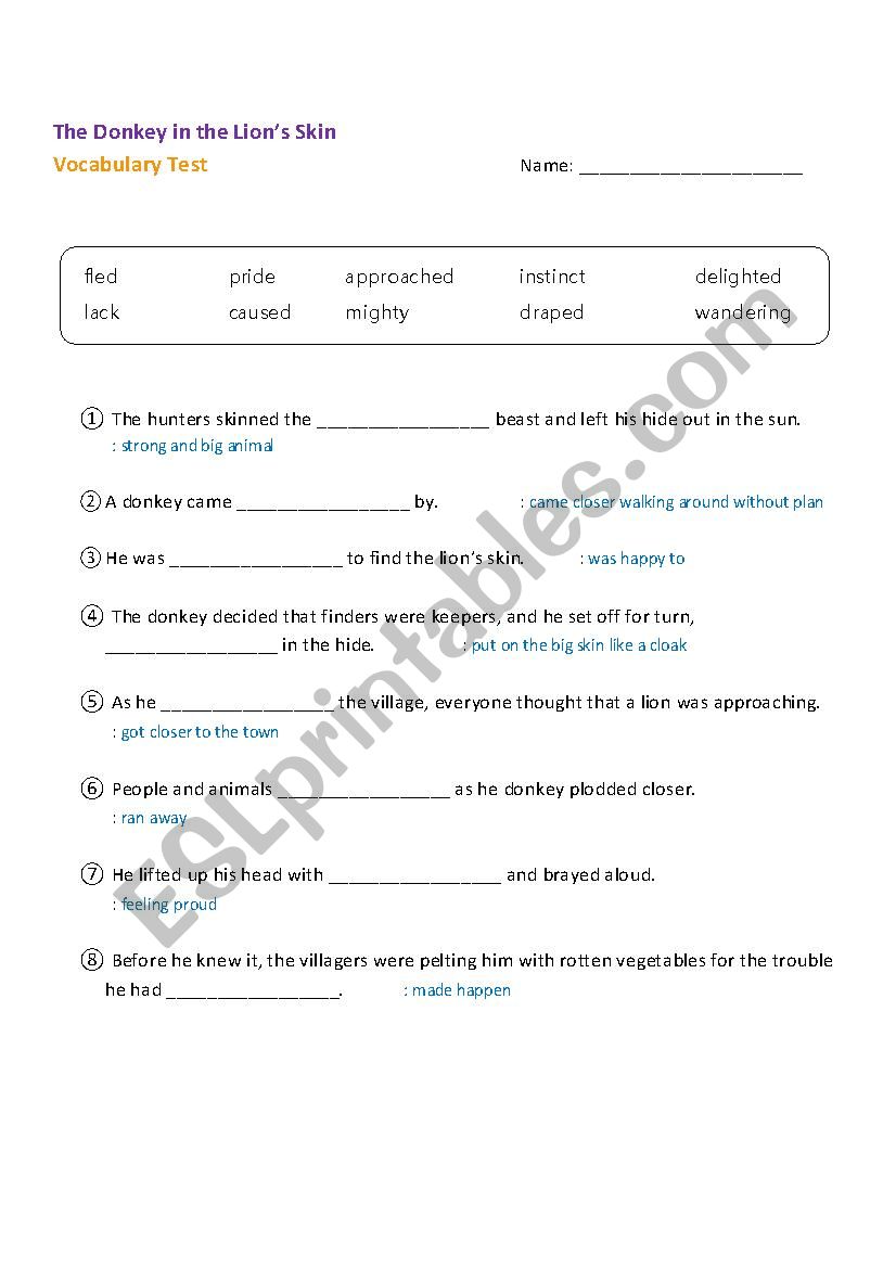 The Donkey in the Lion¡¯s Skin - ESL worksheet by kenzn516