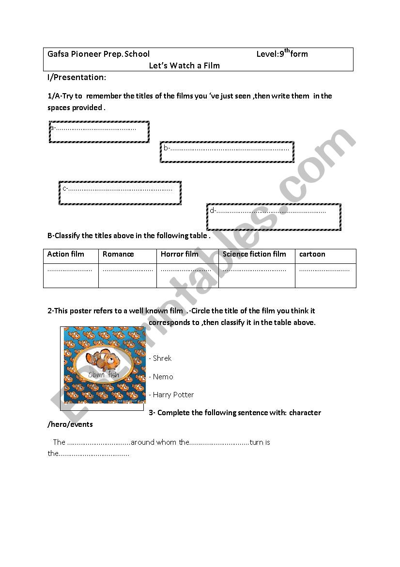 let´s Watch a film - ESL worksheet by laylouna