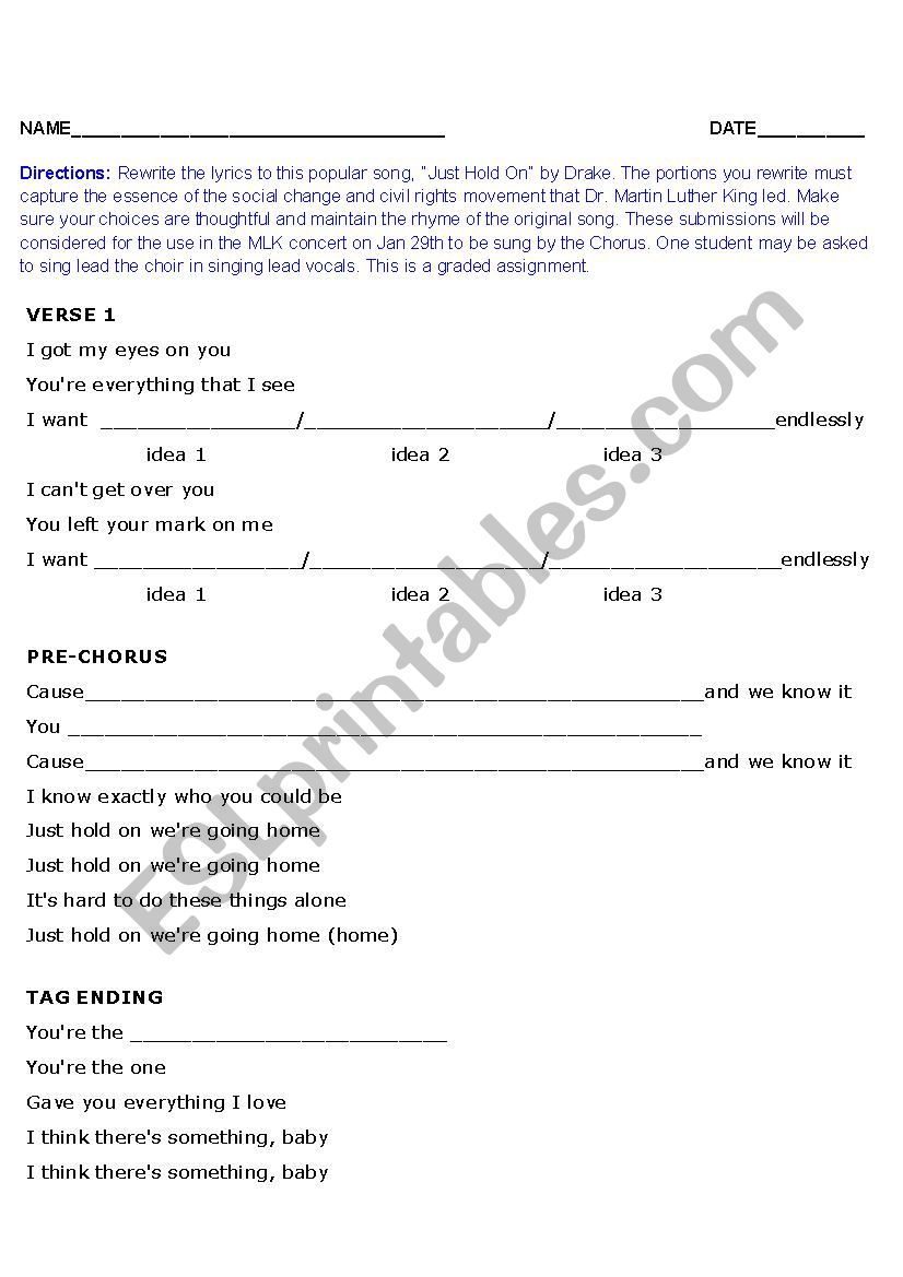 Drake: Just Hold On We´re going Home - ESL worksheet by alishugabooga