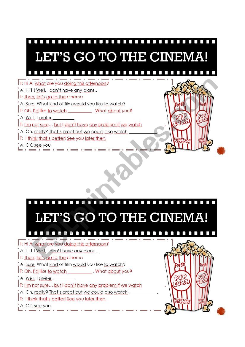 LET´S GO TO THE CINEMA - ESL worksheet by Gabbie0896