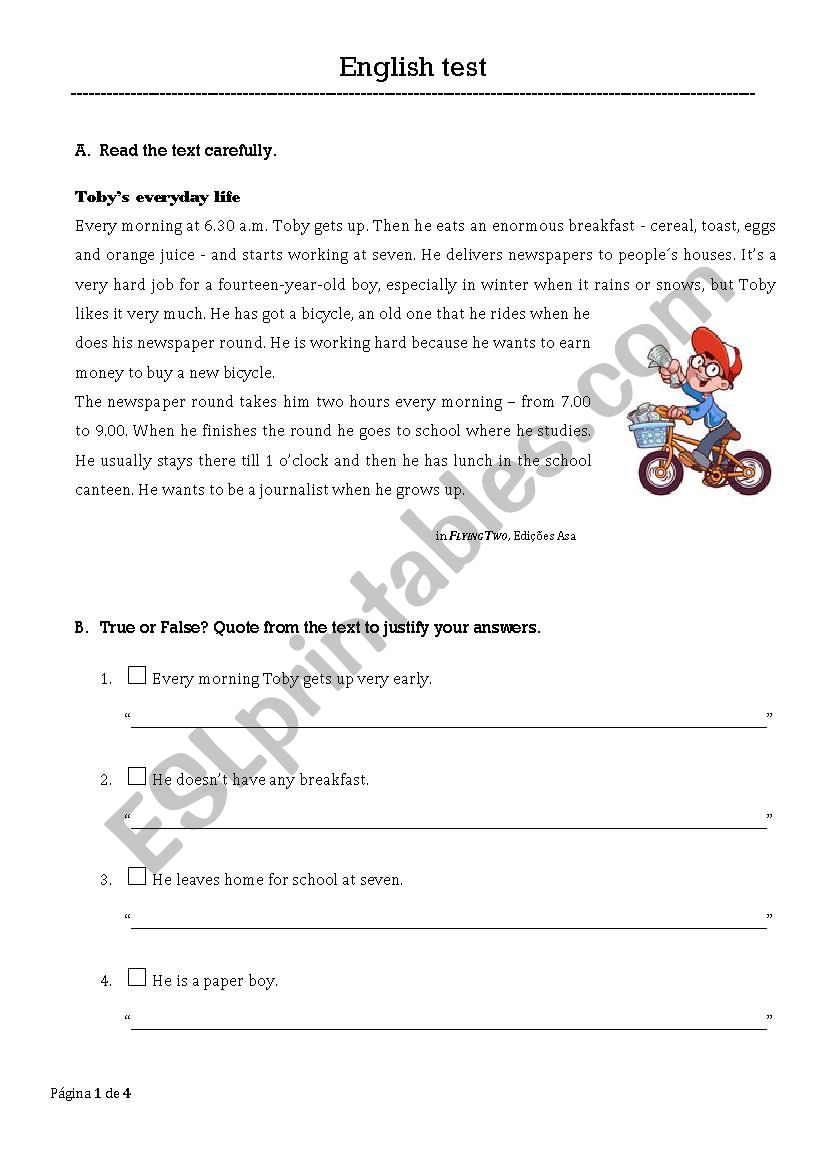 Toby´s everyday life - ESL worksheet by rosa pereira