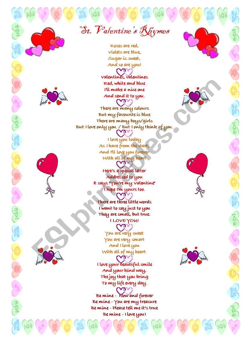 St. Valentine´s rhymes - ESL worksheet by Kita19