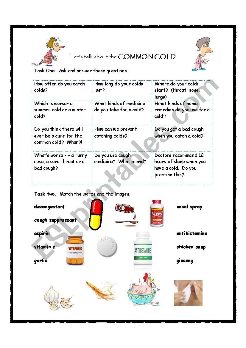 Let´s Talk about the Common Cold - ESL worksheet by EstherLee76