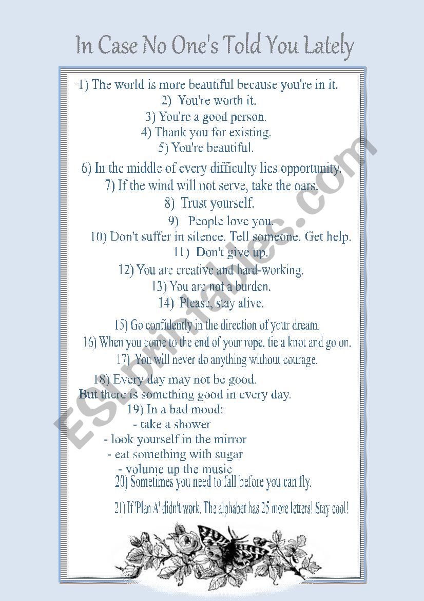 In Case No One´s Told You Lately - ESL worksheet by savvinka