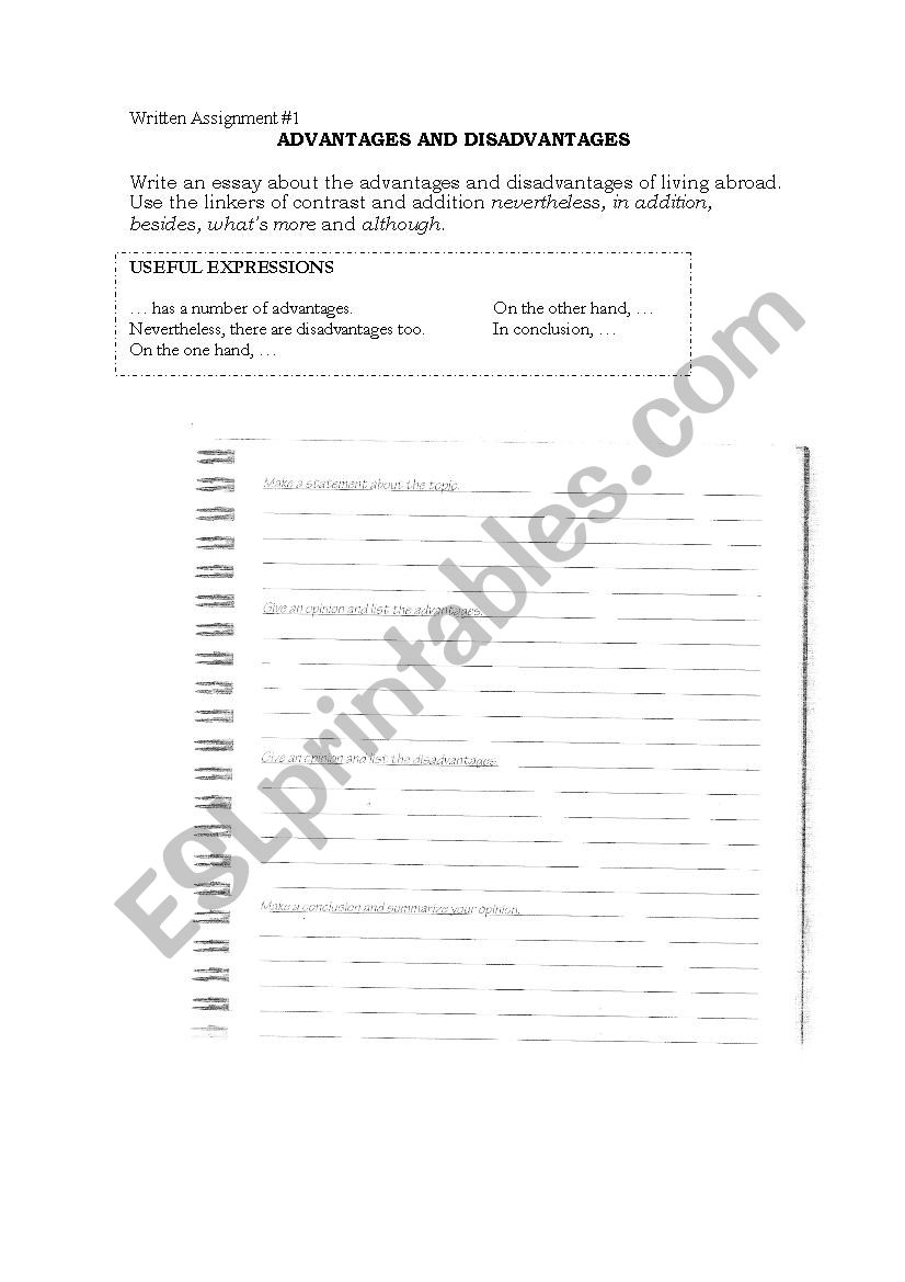 Written assignment: Advantages and disadvantages - ESL worksheet by ... Written assignment: Advantages and disadvantages - ESL worksheet by ...
