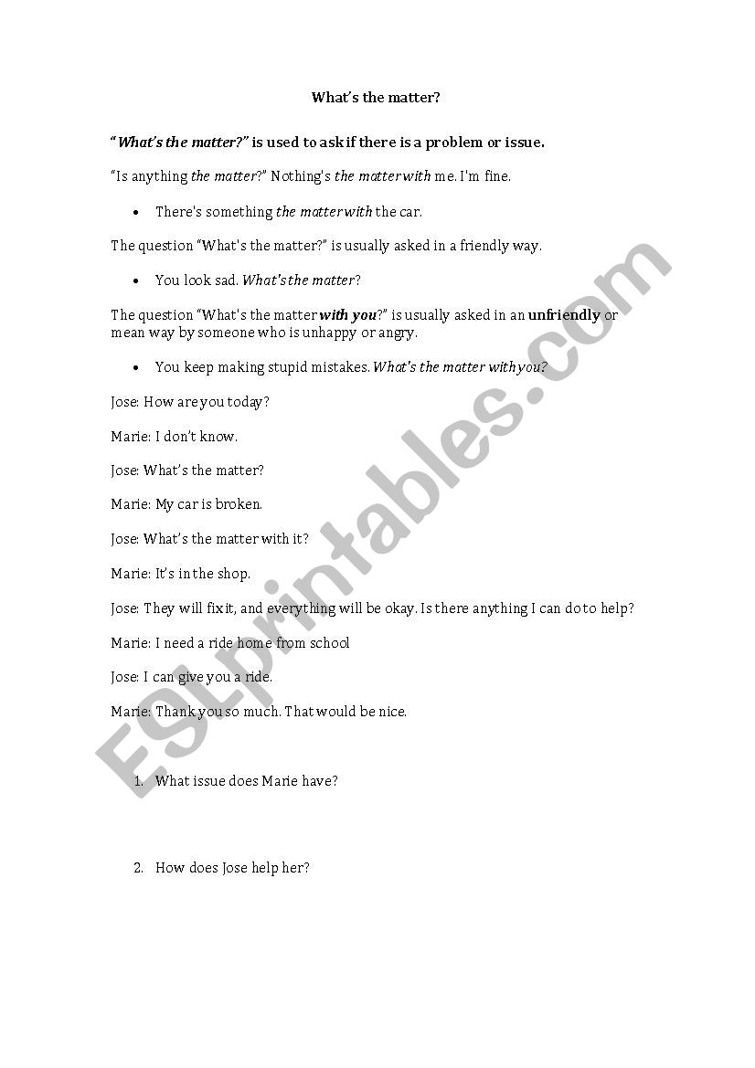 What´s the Matter? - ESL worksheet by thingseternal