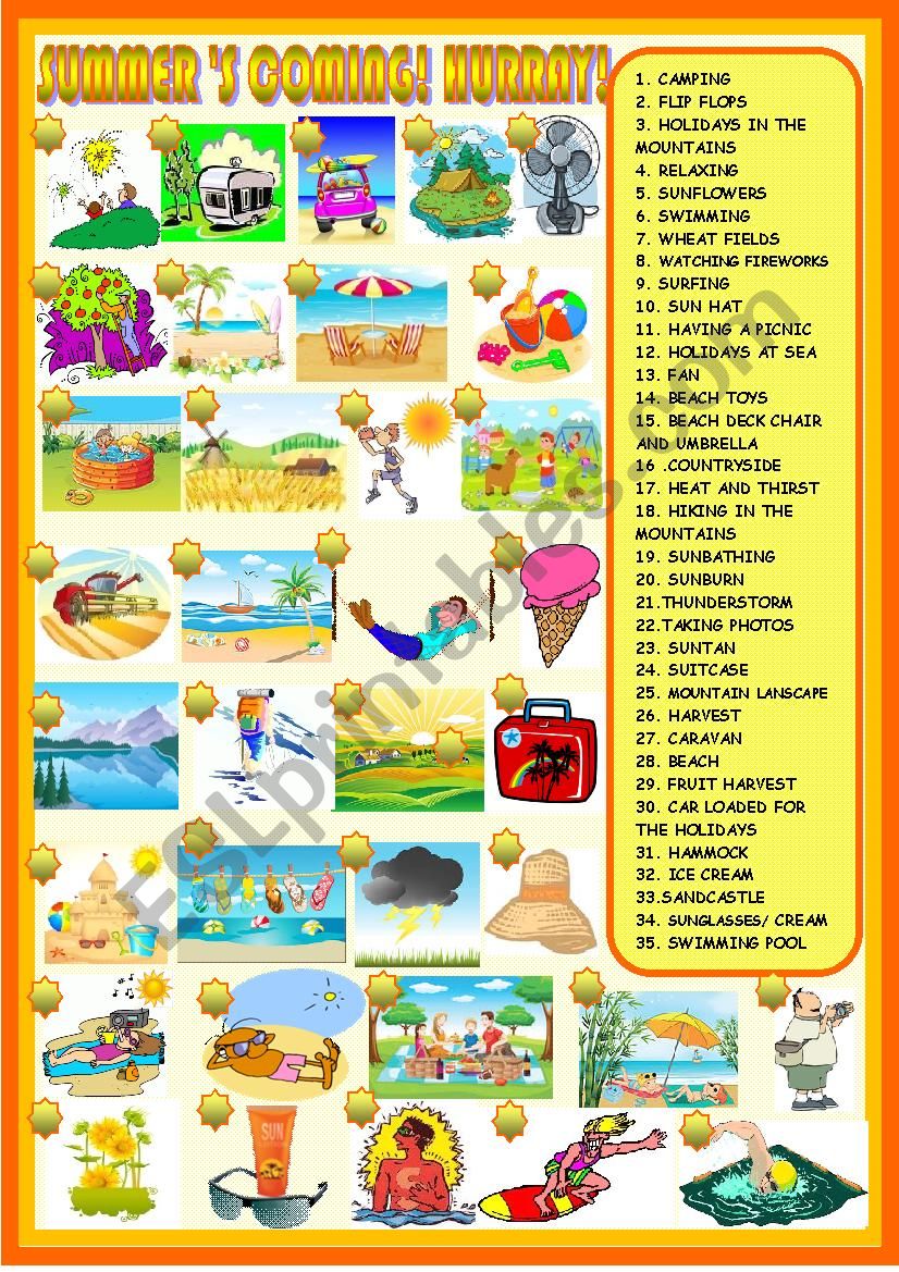 Summer´s Coming Matching Activity Esl Worksheet By Spied D Aignel