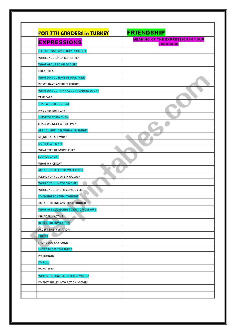 FRIENDSHIP EXPRESSIONS - ESL worksheet by büsra FRIENDSHIP EXPRESSIONS - ESL worksheet by büsra