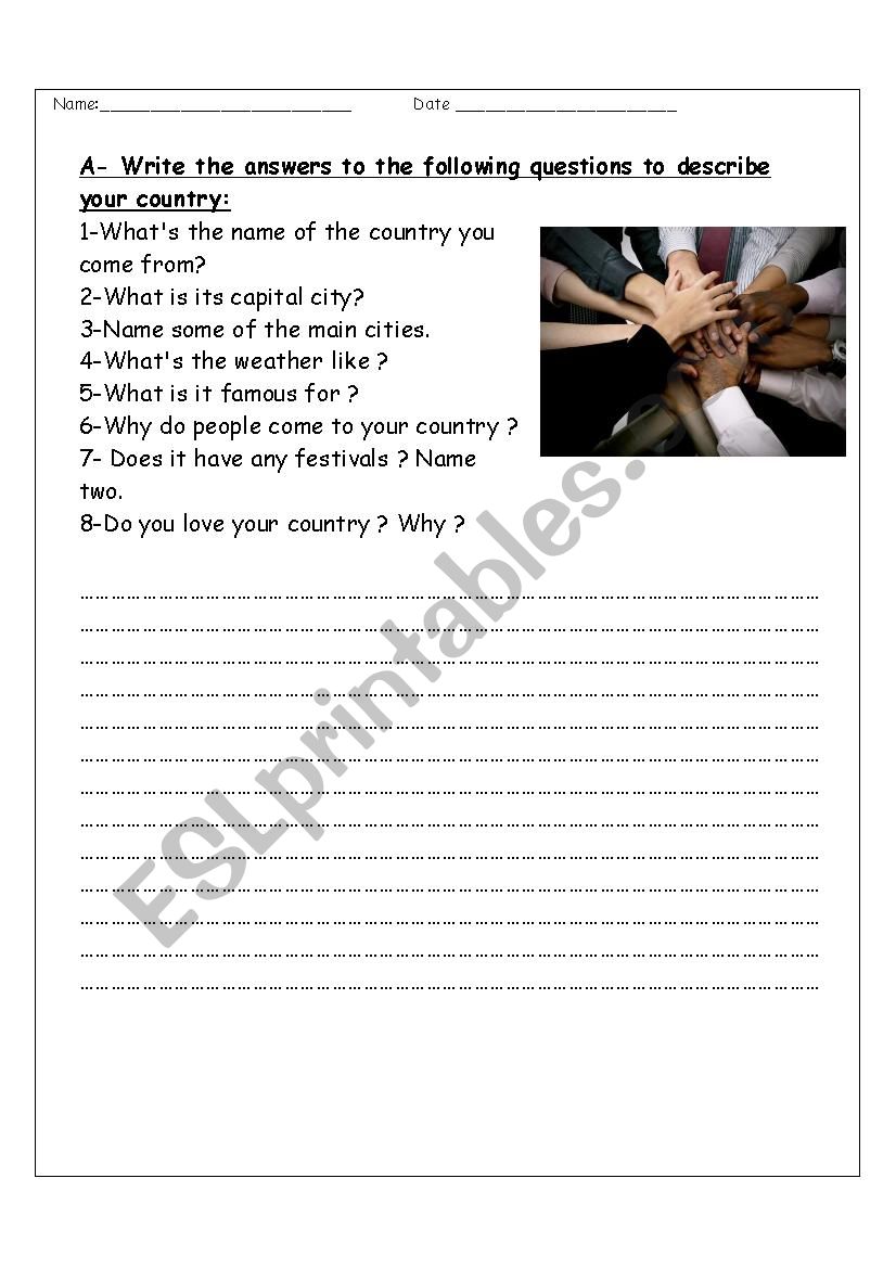 Writing about ´My Home Country´ - ESL worksheet by hi_andrea