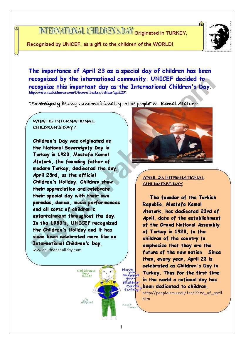 April 23 International Children´s Day - ESL worksheet by emila