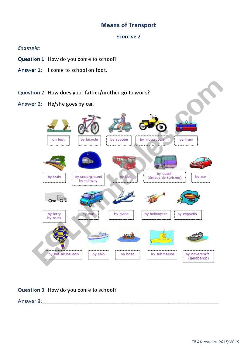 Means of Transport_2_by car, on foot - ESL worksheet by DSabino