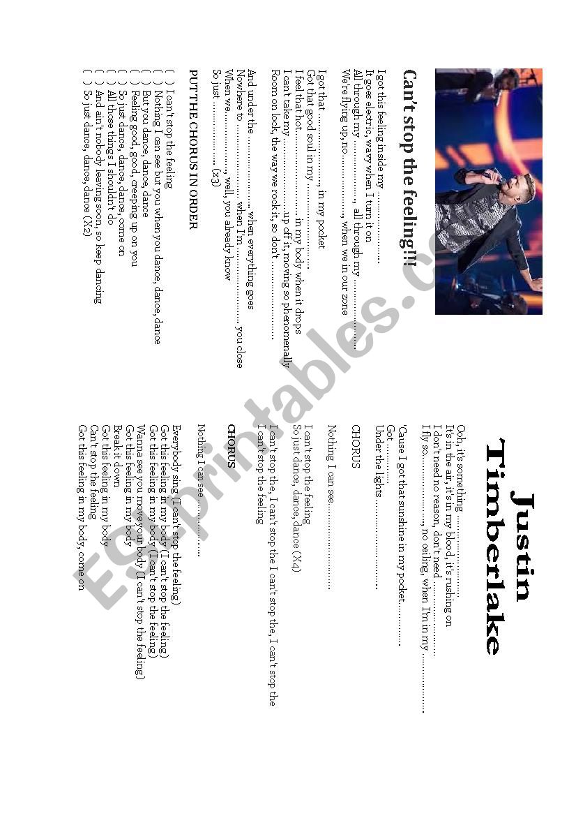 Can’t stop the feeling !!!! Justin Timberlake - ESL worksheet by inmanena