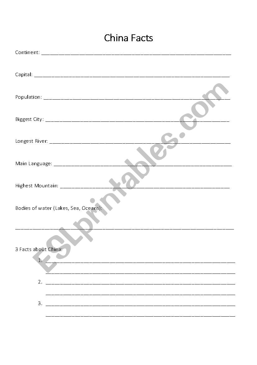 China Geography Worksheet Esl Worksheet By Zephilosopher 826x1169