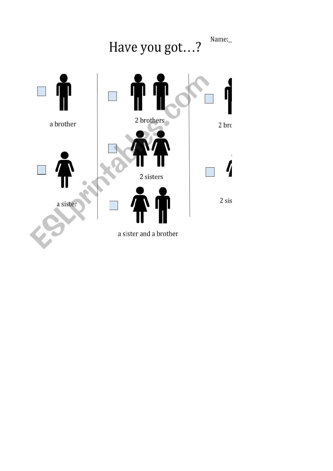Family Checklist for Speaking Practice - ESL worksheet by annaLteacher