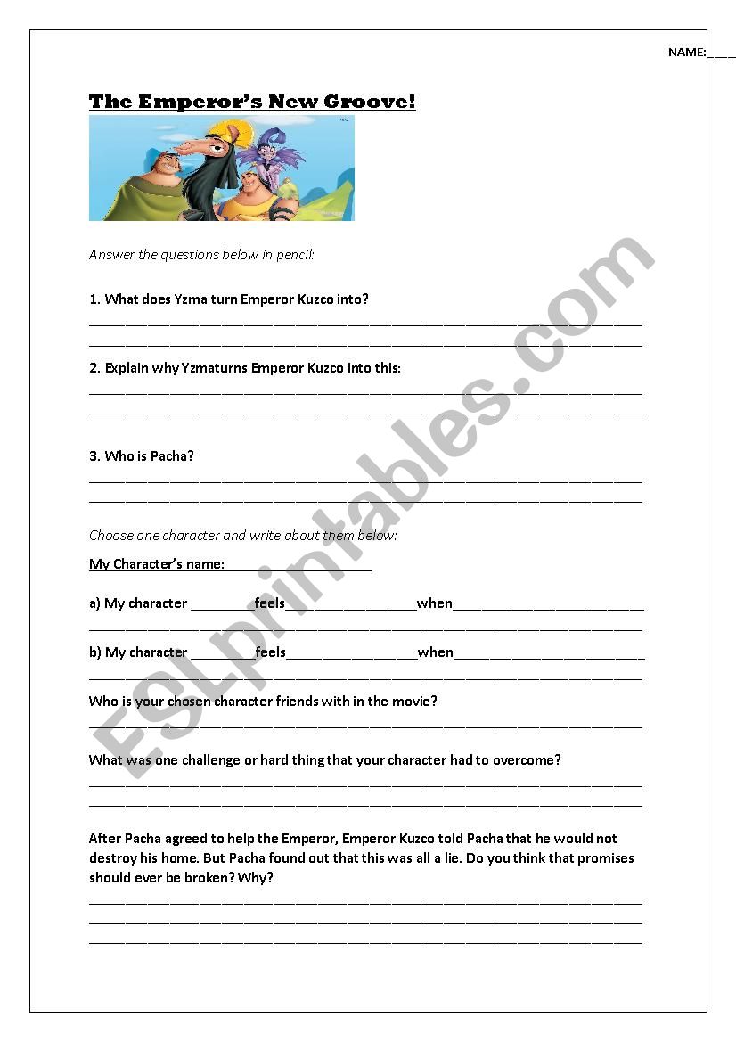 The Emperor´s New Groove Worksheet - ESL worksheet by sec90